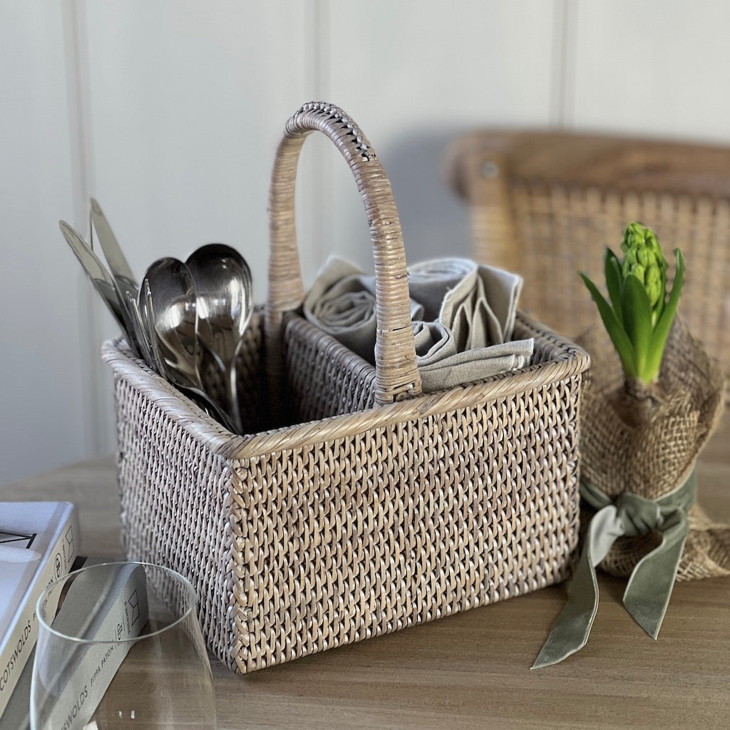 Rattan Cutlery Caddy Natural Whitewash – Cowshed Interiors