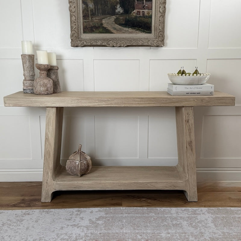Smart Reclaimed Elm Console Table With Shelf – Light Finish 160cm ...