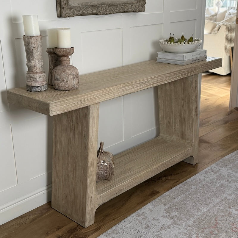 Smart Reclaimed Elm Console Table With Shelf – Light Finish 160cm ...