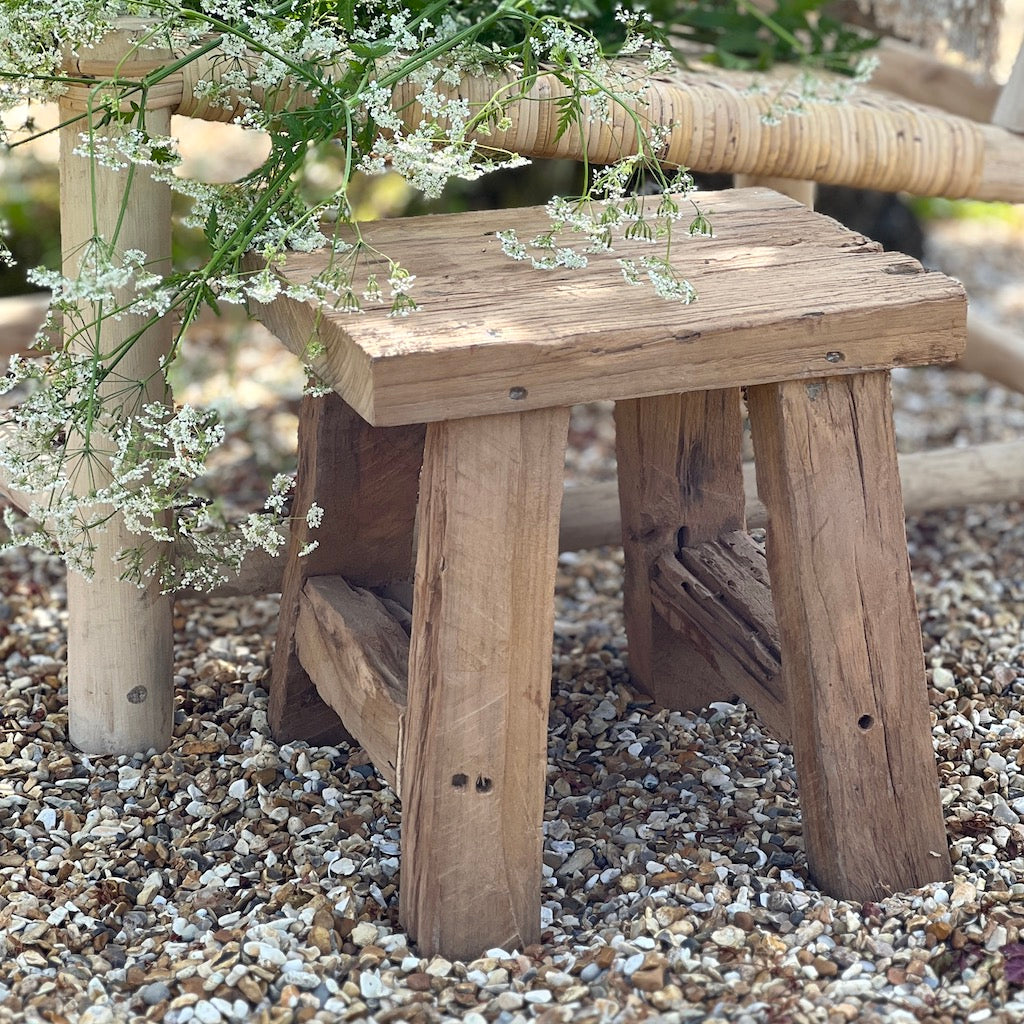 Small Rustic Reclaimed Teak Stool – Cowshed Interiors