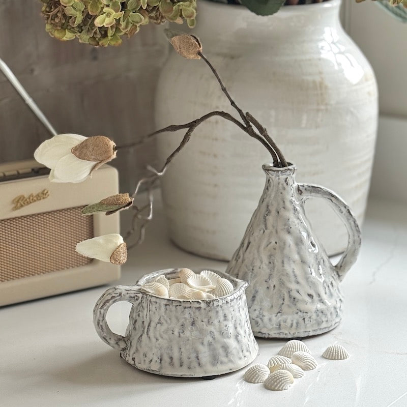 Small Distressed White Glazed Pot And Vase – Cowshed Interiors