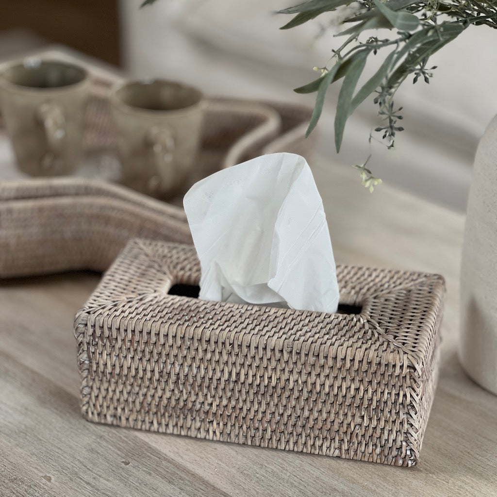 Whitewashed Rattan Rectangular Tissue Box – Cowshed Interiors