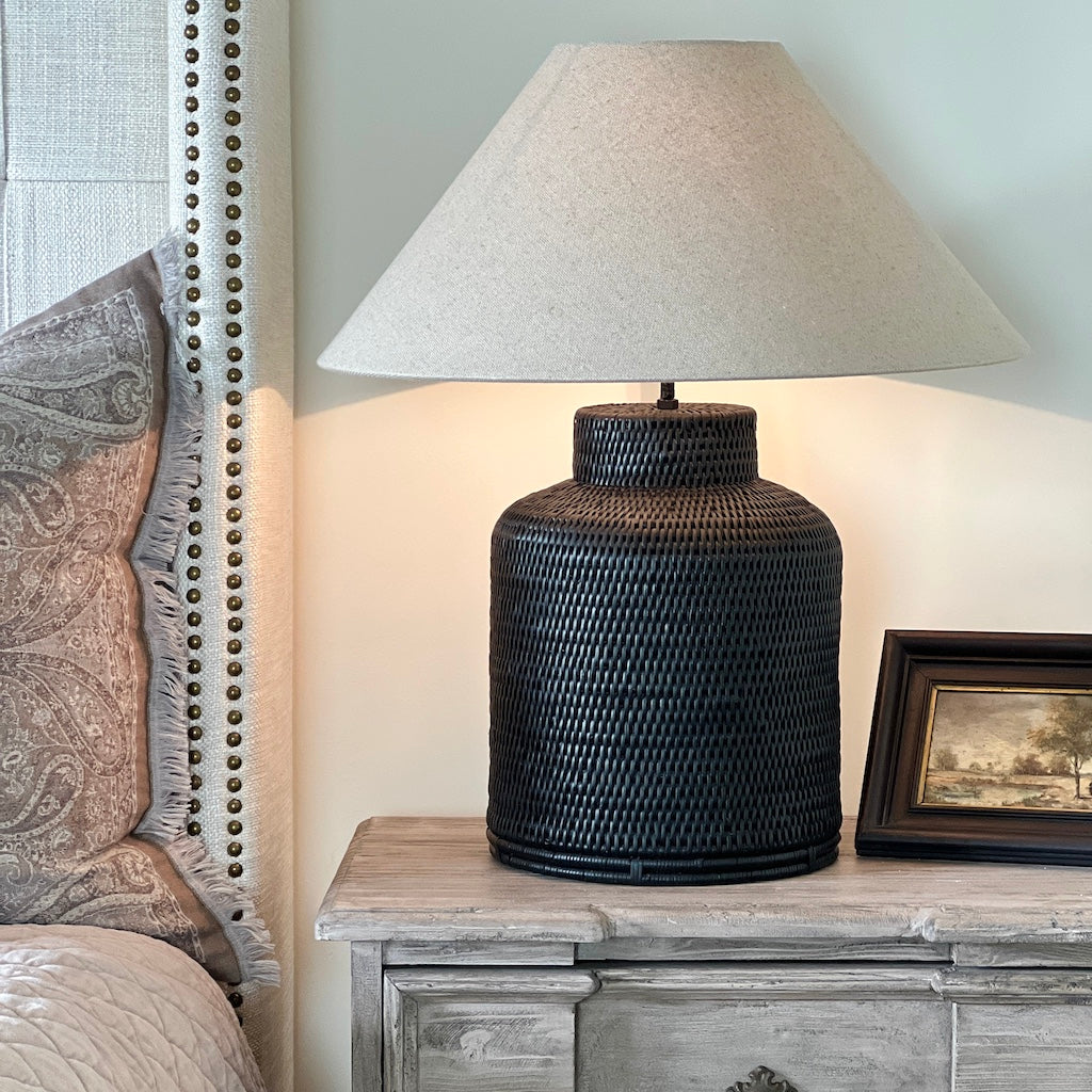Black Rattan Tea Caddy Lamp – Cowshed Interiors