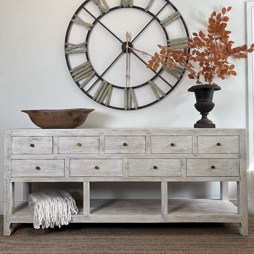 Long Whitewashed Console Drawers And Shelf – Cowshed Interiors